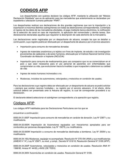 Códigos AFIP | Sandra Lezcano | uDocz