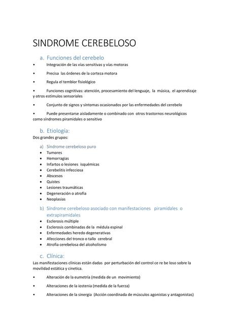 SINDROME CEREBELOSO | Nadia Libertad Mendoza Yupanqui | uDocz