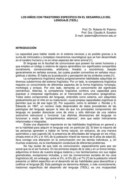 Los Niños con Trastorno Específico en el Desarrollo del Lenguaje | fonoterapiaec | uDocz