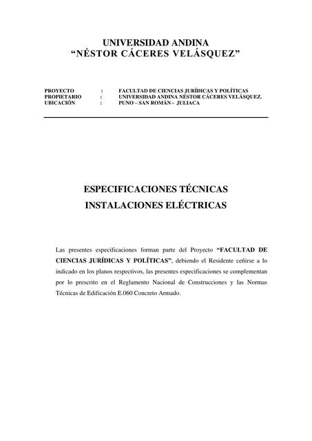 Especificaciones Técnicas Instalaciones Eléctricas | DIEGO OMAR TENORIO ...