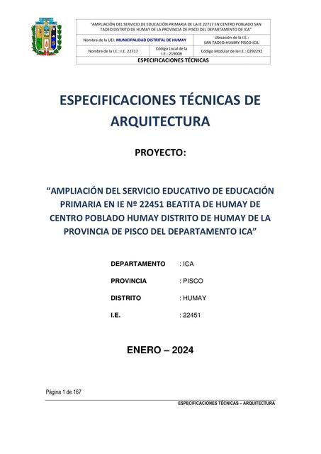 Especificaciones Técnicas de Arquitectura | DIEGO OMAR TENORIO ...