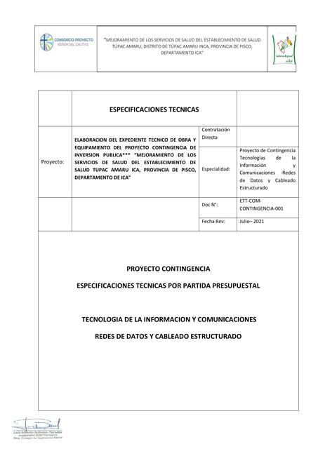 Especificaciones Técnicas | DIEGO OMAR TENORIO HUARANCCA | uDocz