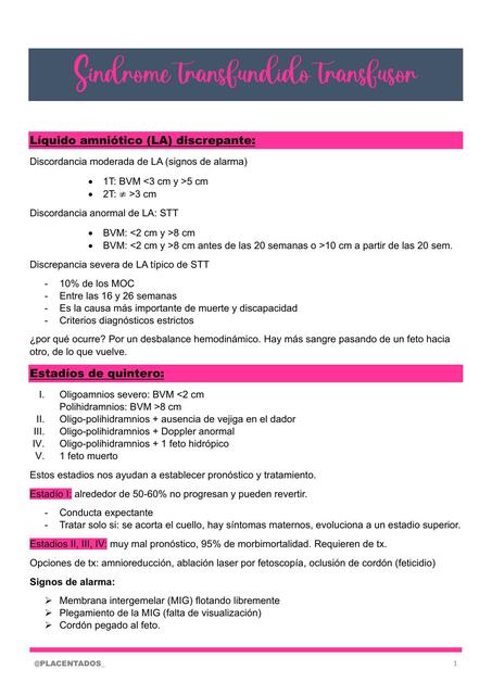 Síndrome transfundido transfusor | Placentados | uDocz