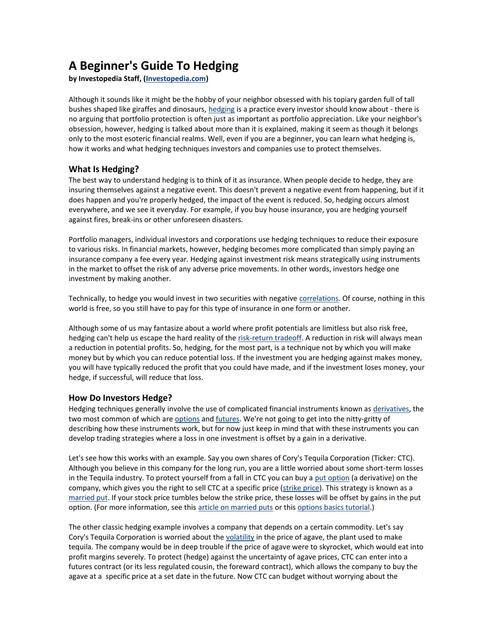 A Beginner guide to hedging | Y. Esther Montoya | uDocz
