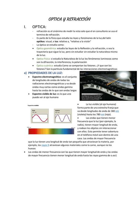 Resúmenes de Óptica y refracción | Descarga apuntes de Óptica y refracción