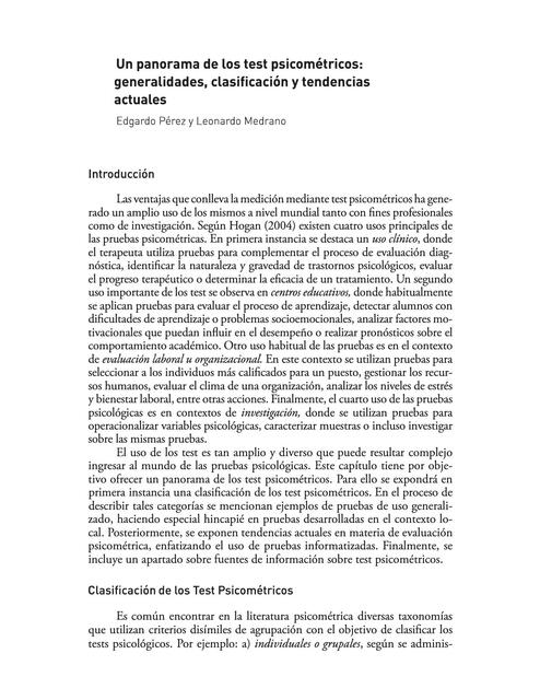 Un panorama de los test psicométricos: generalidades, clasificación y ...