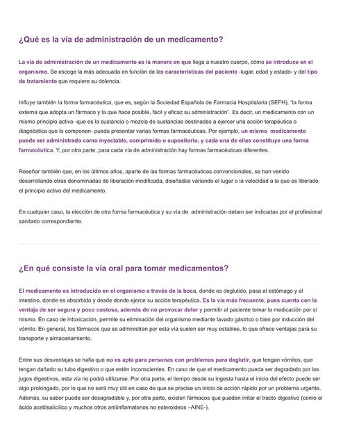 Vía de administración de un medicamentos | Cuidados y enfermería | uDocz