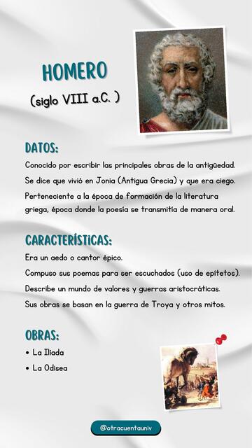 Flashcards de Biografía: Homero - Literatura Universal (Poemas ...