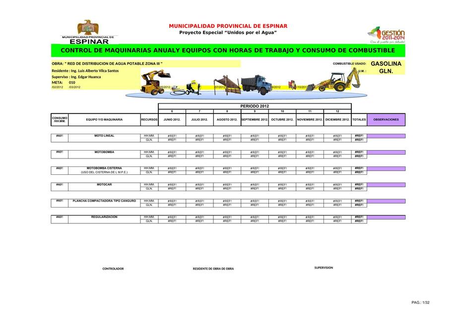 Hoja excel de control de maquinarias | Plantillas de Excel de ...