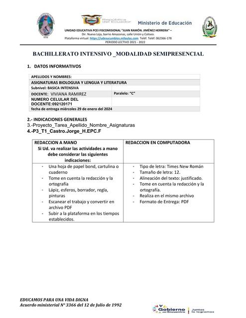 Biología y Lengua y Literatura | Dayana Moreno | uDocz