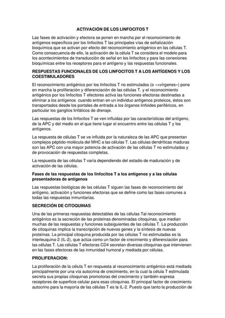 Activación de los Linfocitos T | ZOE MEDINA | uDocz