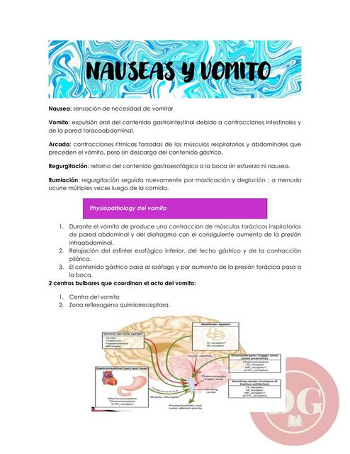 NAUSEAS Y VOMITO | Enfermedades | Enfermería | uDocz