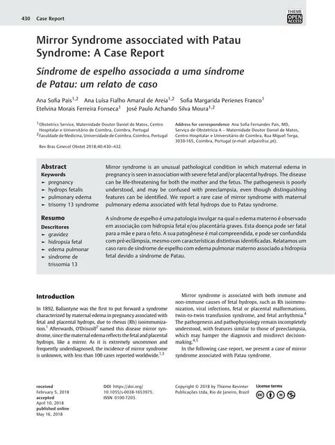 Mirror Syndrome Assocciated wuth Patau Syndrome | Leonardo Amonzabel ...