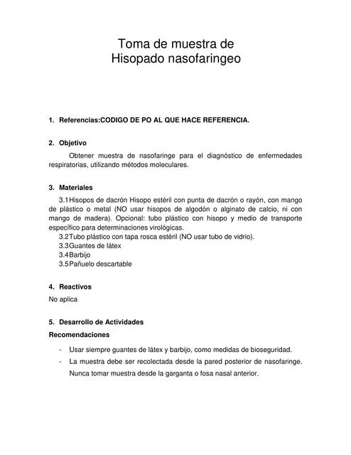 Toma de muestra de hisopado nasofaríngeo | Medicina y Farmacia | uDocz