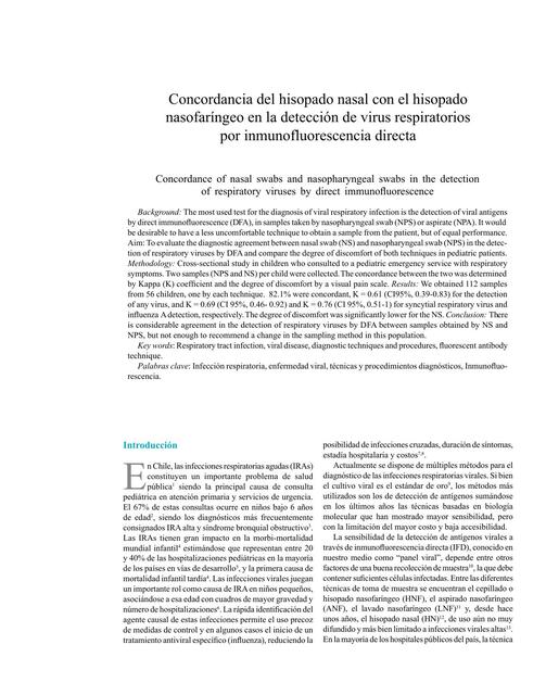 Concordancia del hisopado nasal con el hisopado nasofaríngeo en la ...