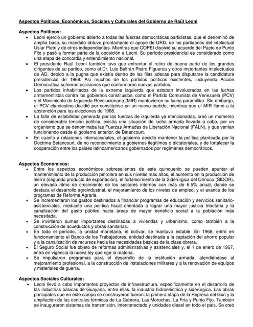 Aspectos Políticos, Económicos, Socio y Culturales del Gobierno ...