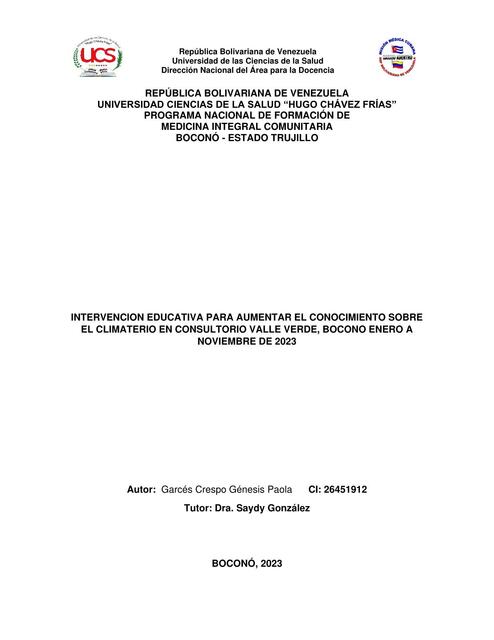 Intervención Educativa para Aumentar el Conocimiento sobre el ...