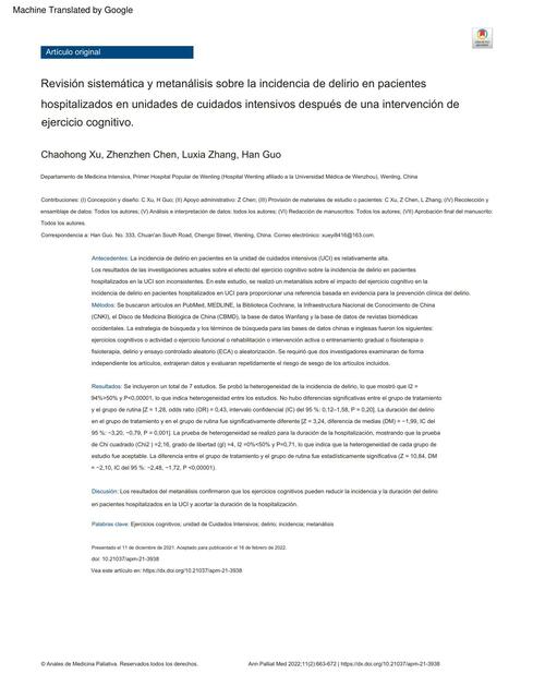 Metanálisis sobre la Incidencia de Delirio en Pacientes Hospitalizados ...