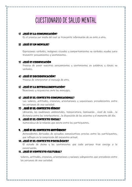 Cuestionario de salud mental | MARIA ALEJANDRA GONZALEZ BERNAL | uDocz