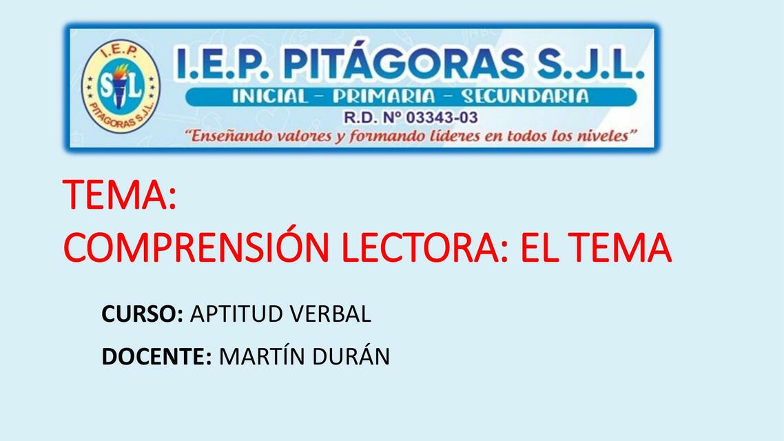 Comprensión lectora: el tema | Lalí | uDocz