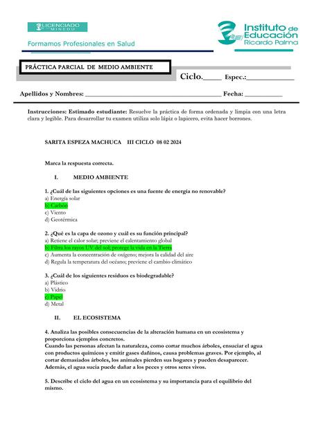 Práctica Parcial de Medio Ambiente | Cärölinä Säräí | uDocz