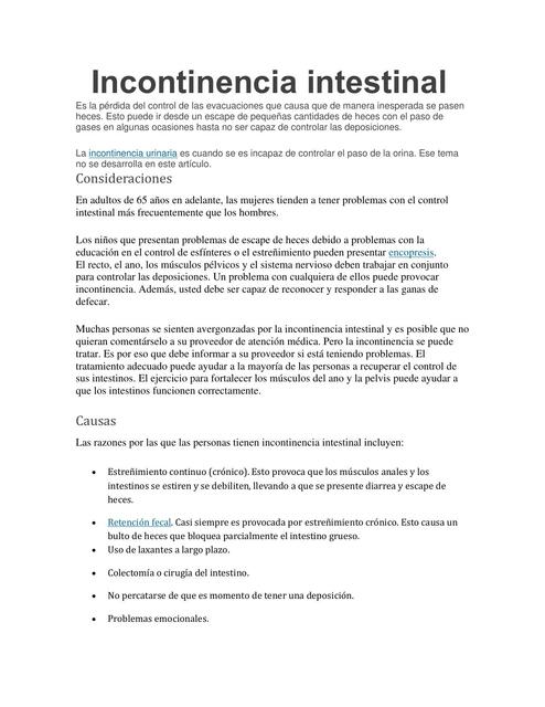 Incontinencia intestinal | Aura Ester Peréz Rada | uDocz