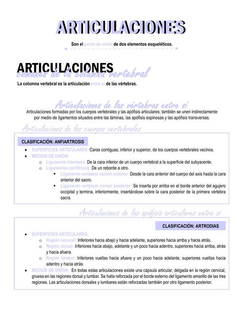 Articulaciones comunes de la columna vertebral y del tórax | Angélica Mena | uDocz