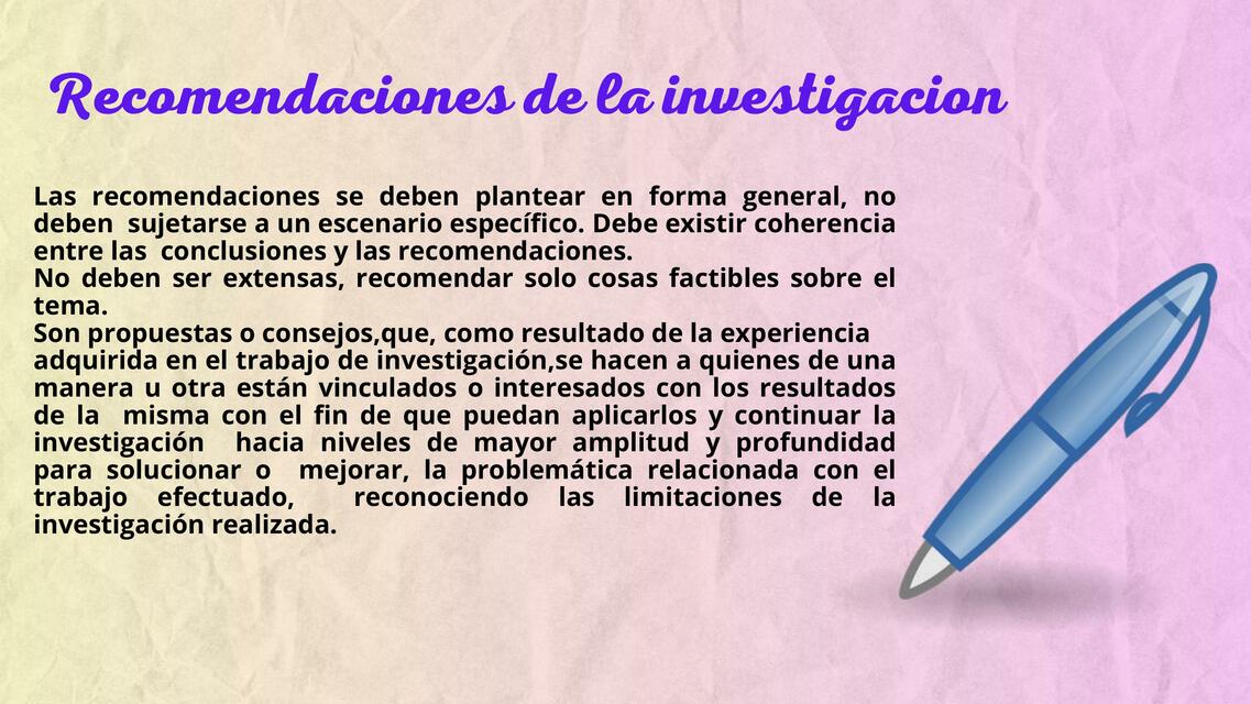 Recomendaciones de la Investigación | Erica AF | uDocz