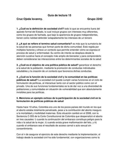 Guía de lectura 15 | IOVANNY CRUZ OJEDA | uDocz