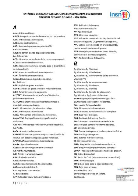 Catálogo de siglas y abreviaturas estandarizadas del instituto nacional ...