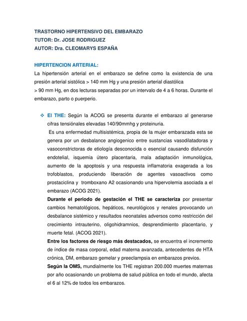 Trastorno hipertensivo del embarazo | Eva Hilda Velasquez | uDocz