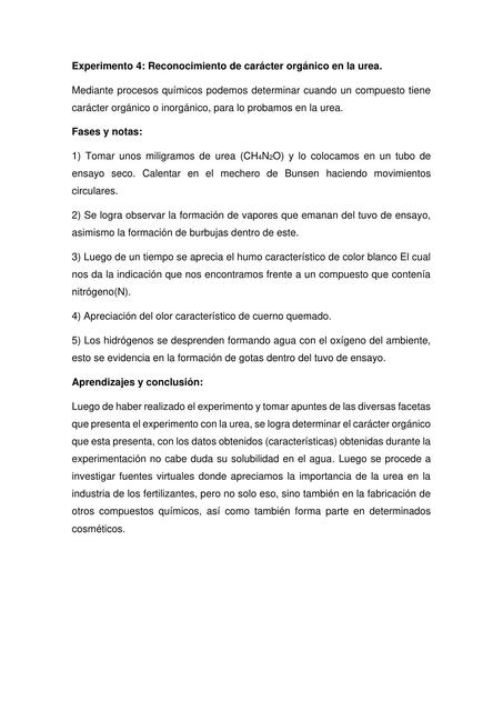 Urea Experimento 4 | Axel Romero | uDocz