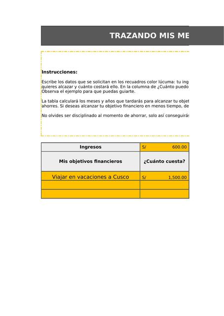 Trazando mis metas de ahorro vf | Juliette Cordova Tirado | uDocz