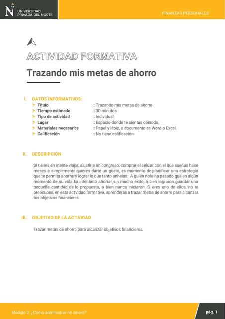 Trazando mis metas de ahorro | Juliette Cordova Tirado | uDocz