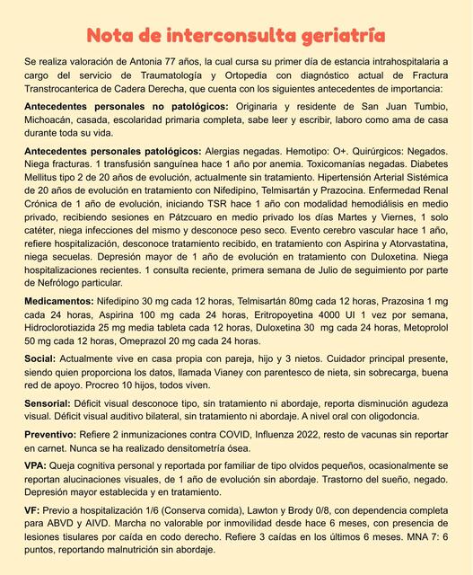 Nota de interconsulta geriatría | Javier Rios | uDocz