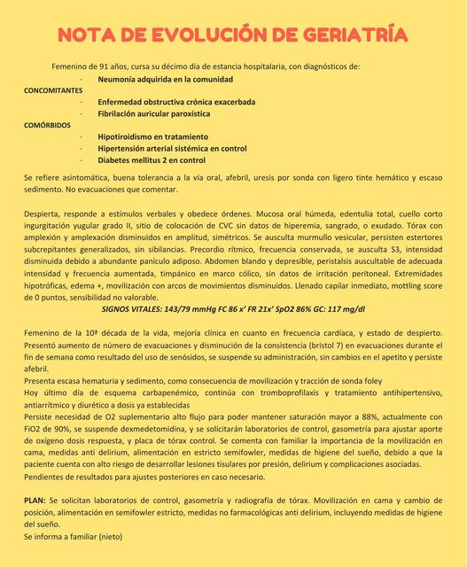Nota de evolución de geriatría | Javier Rios | uDocz