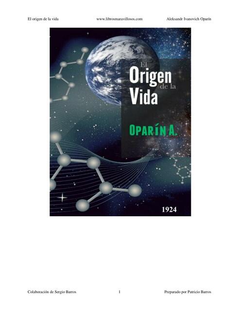 El origen de la vida Aleksandr Ivanovich Oparin | Diana | uDocz