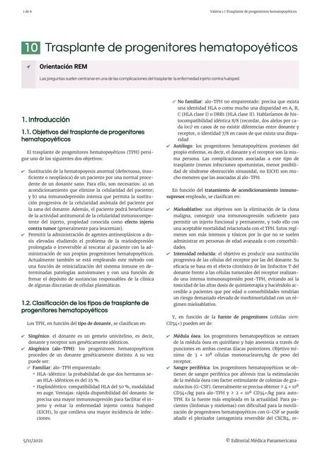 TRASPLANTE DE PROGENITORES HEMATOPOYETICOS | ValeES25 | uDocz