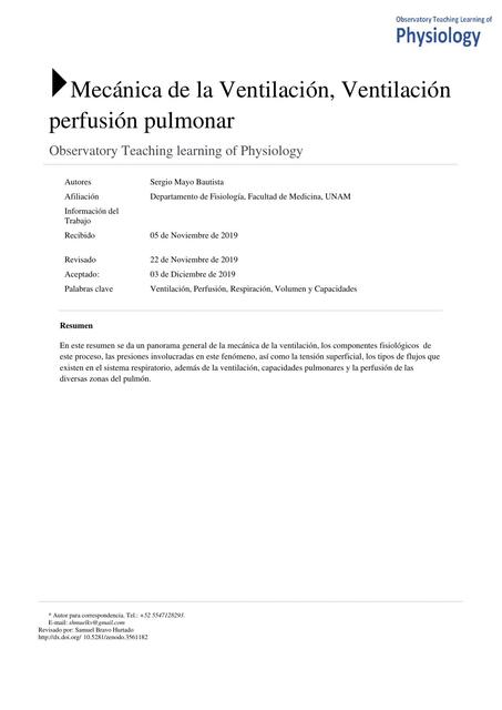 Mecanica de la Ventilación, Ventilación perfusión pulmonar | IOVANNY ...