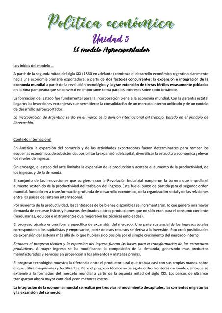 Unidad 5 - Politica Economica - UNLaM | Futura Abogada | uDocz