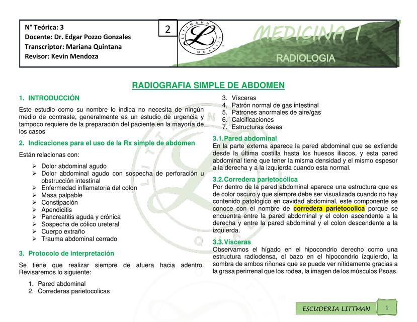 Radiografía Simple de abdomen | Genesis Quino | uDocz