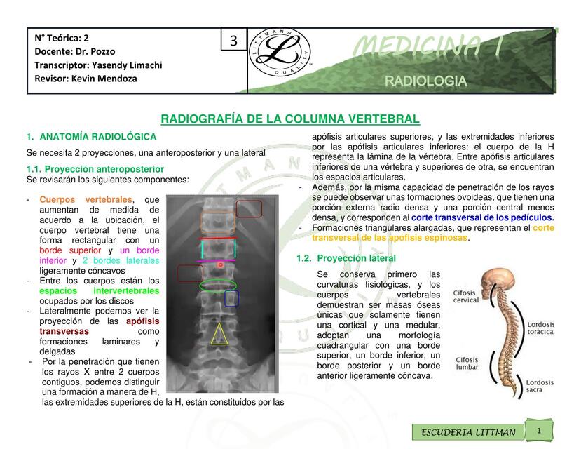 Radiografía de la columna vertebral | Genesis Quino | uDocz