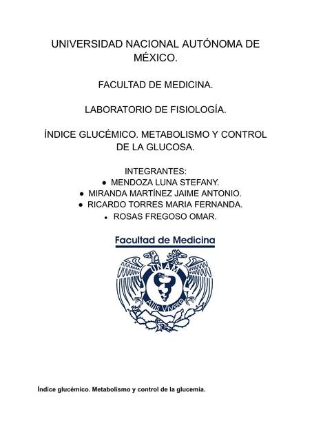 Índice Glucémico. Metabolismo y Control de la Glucosa | IOVANNY CRUZ OJEDA | uDocz