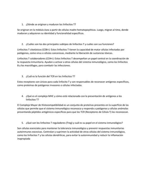 Preguntas Linfocitos T | MARIA FERNANDA RUELAS HERNANDEZ | uDocz