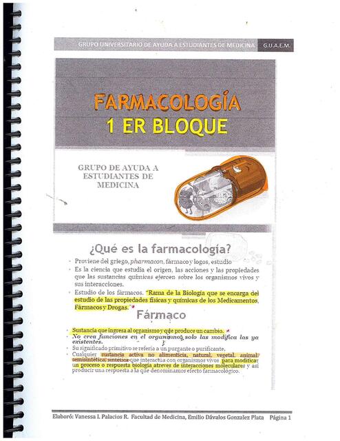 Farmacología primer bloque | IOVANNY CRUZ OJEDA | uDocz