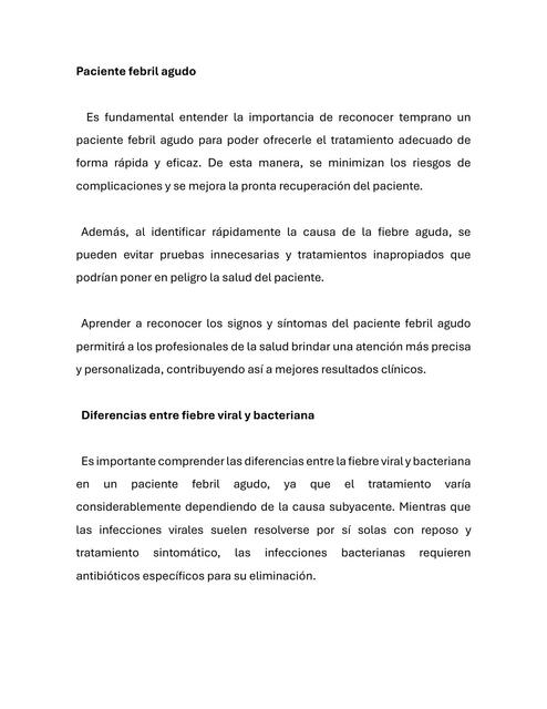 Paciente febril agudo | Cuidados y enfermería | uDocz