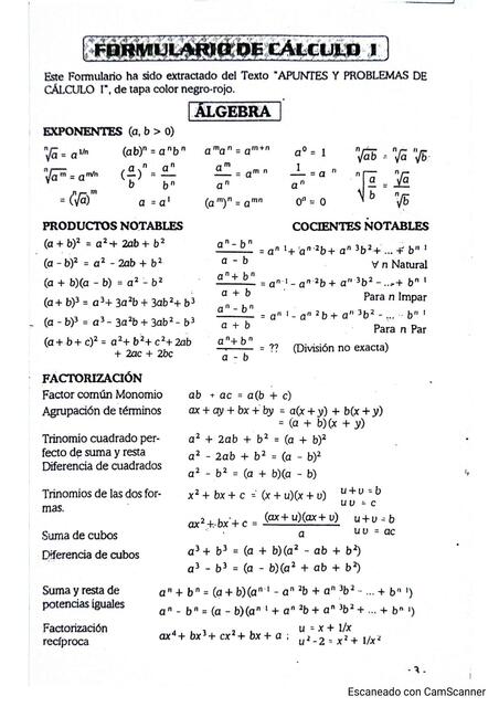 FORMULARIO DE CALCULO 1 | CCINGENIERIACC | uDocz