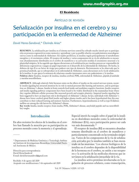 Señalización por Insulina en el Cerebro y su Participación en la Enfermedad de Alzheimer ...
