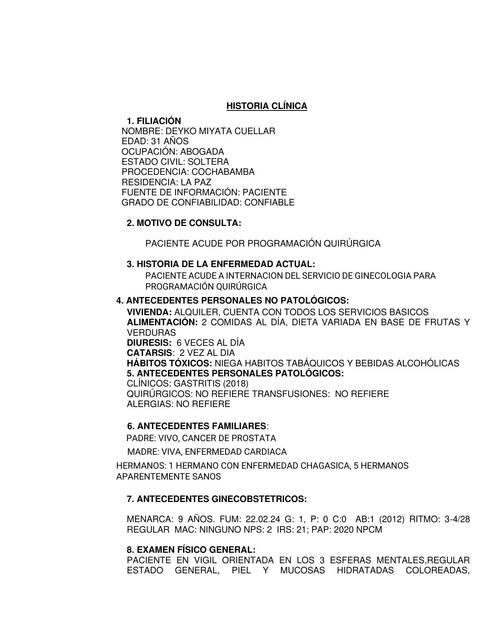 Historia clínica | Paola CF | uDocz