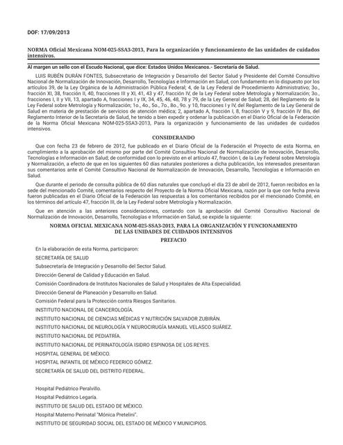 Norma Oficial Mexicana NOM-025-SSA3-2013, Para la Organización y Funcionamiento de las Unidades ...